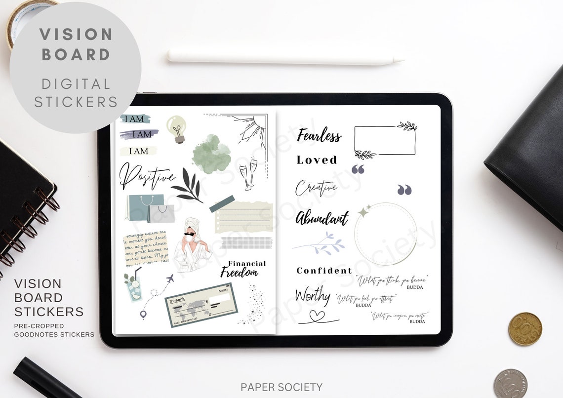 VISION BOARD STICKERS, Printable Stickers, Digital Files, Planner ...