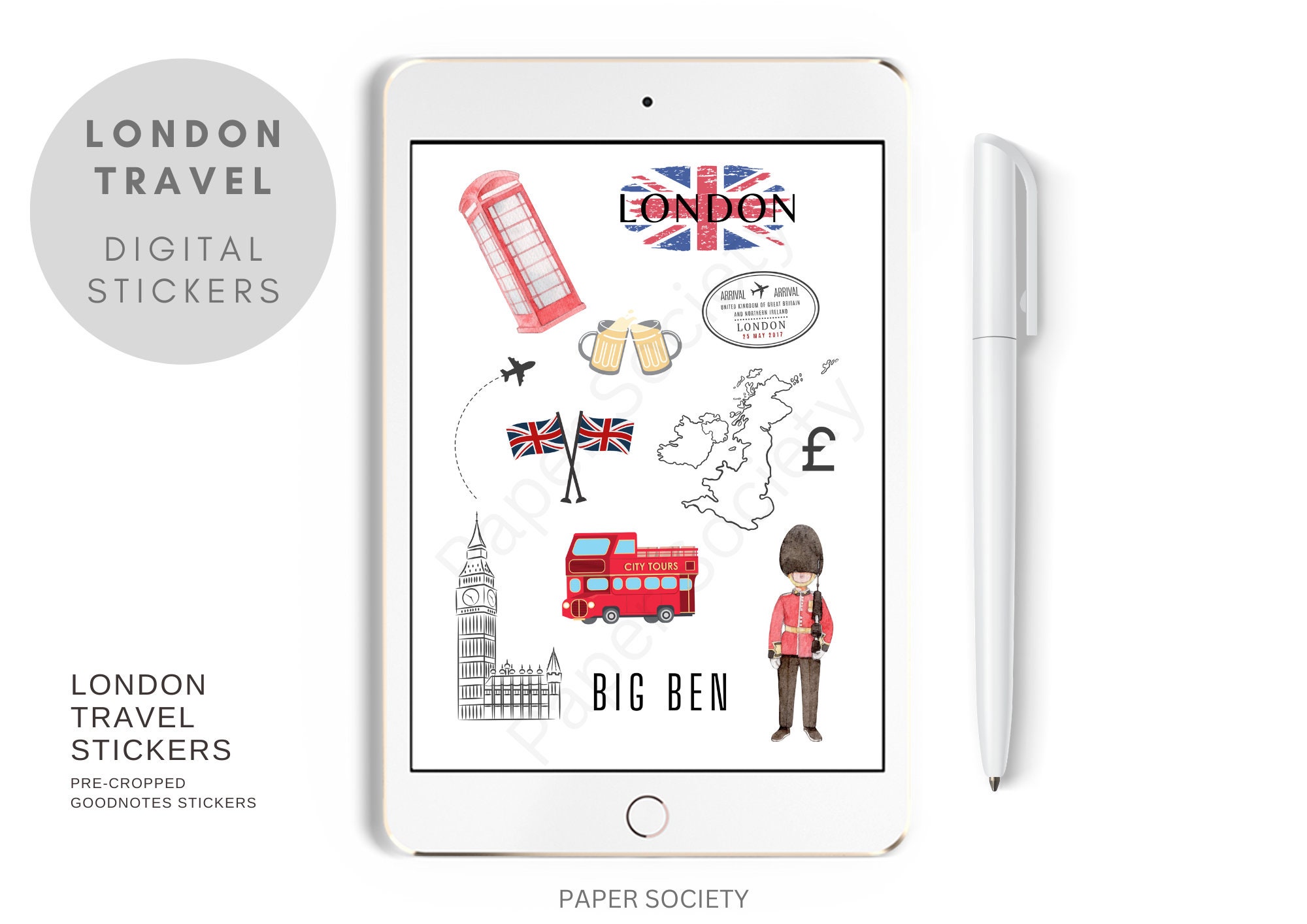London Travel Goodnotes Stickers, London Stickers, Digital London ...