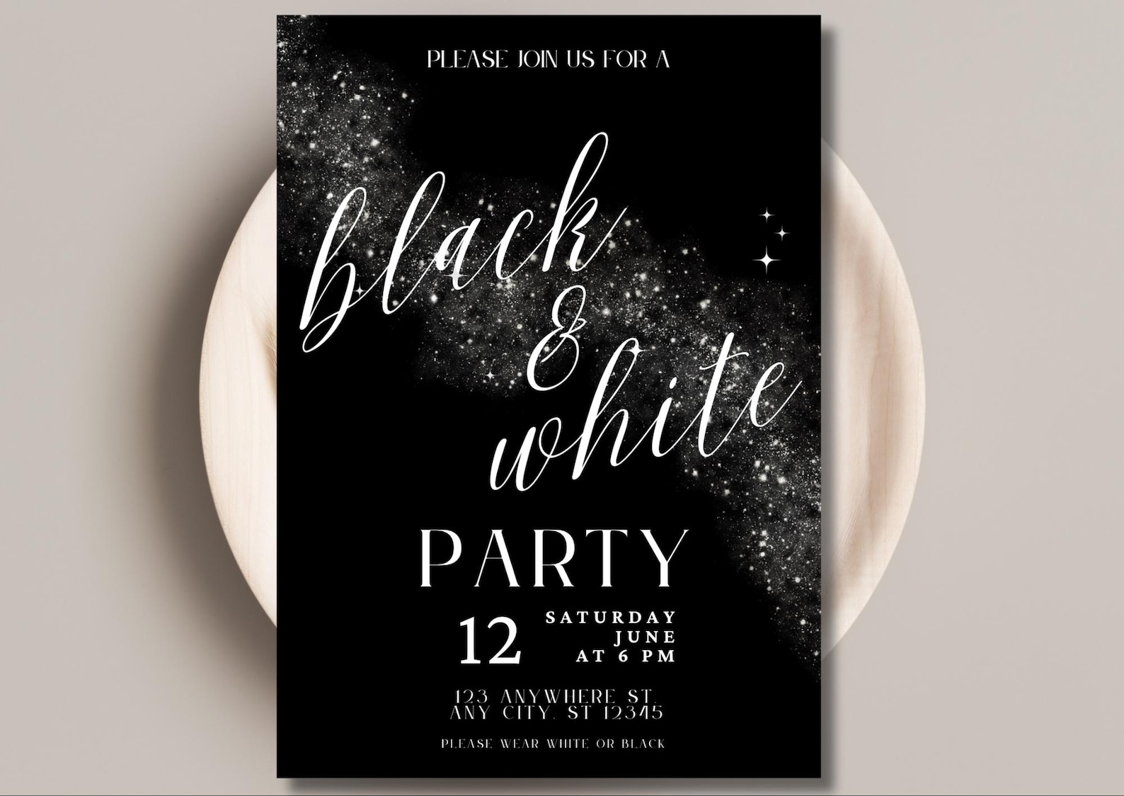 Editable Minimal Black and White Theme Party, Simple Invite, Black and ...