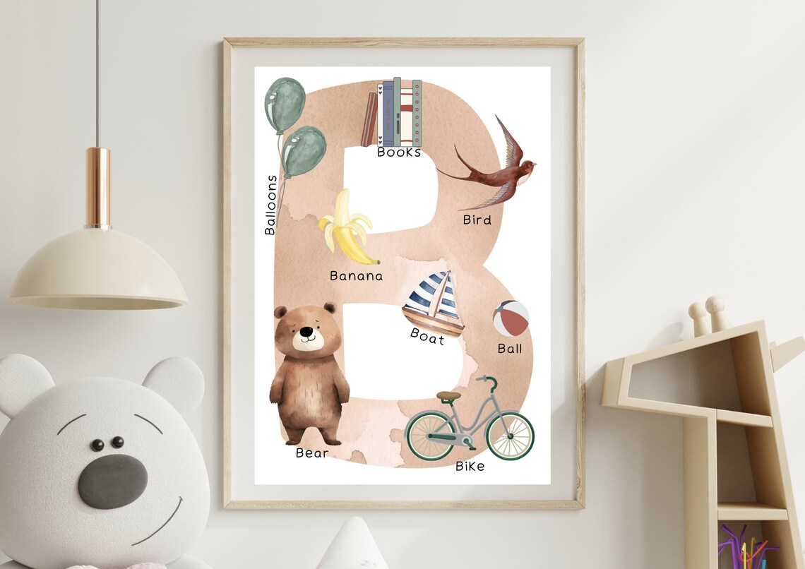 Letter B Wall Print, B is for Wall Art, Modern and Minimal Kids Room ...