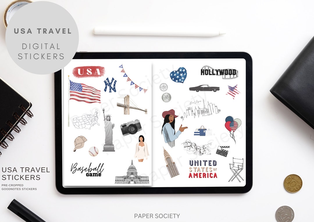 USA Goodnotes Stickers, Travel Icons, Goodnotes 5, Travel Stickers ...