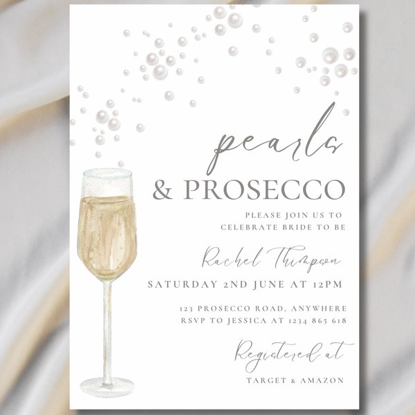 Prosecco and Pearls Shower Invitations - Etsy