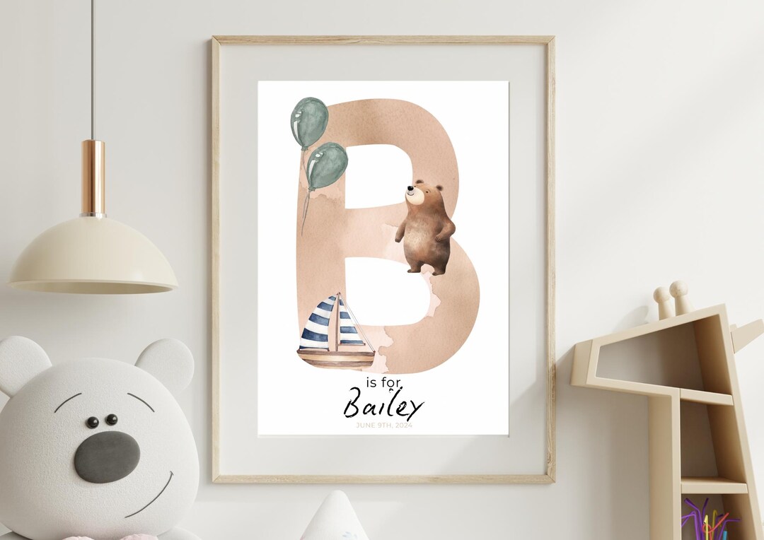 Letter B Wall Print, B is for Wall Art, Modern and Minimal Kids Room ...
