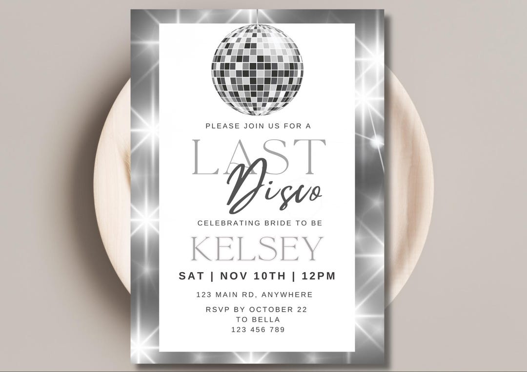 Disco Ball Diva Hen Party Invitation, Silver Glitter Festival Hen Do Invitation Printable ...