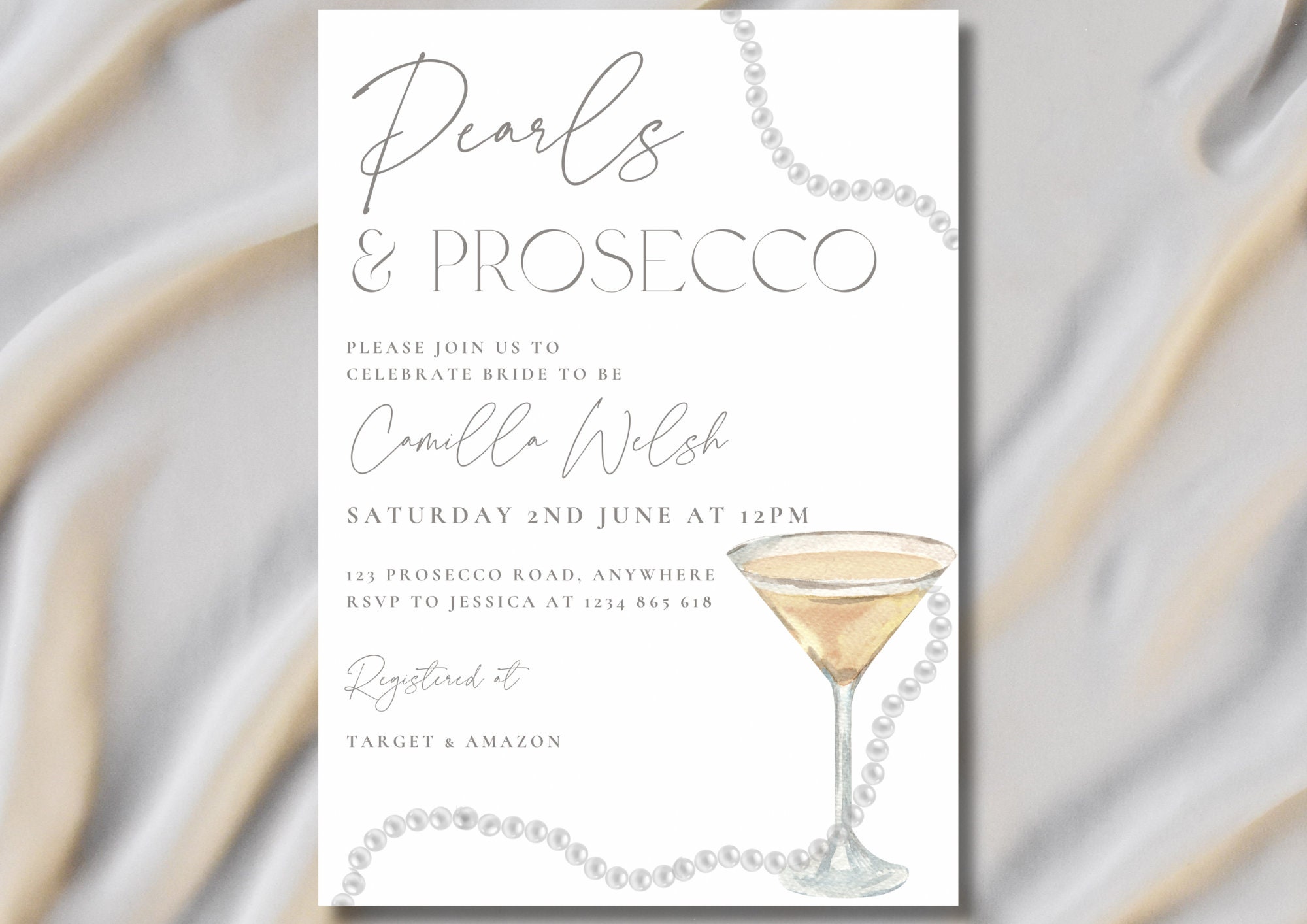 Pearls & Prosecco Bridal Shower Invitation, Pearls Bridal Invitation ...