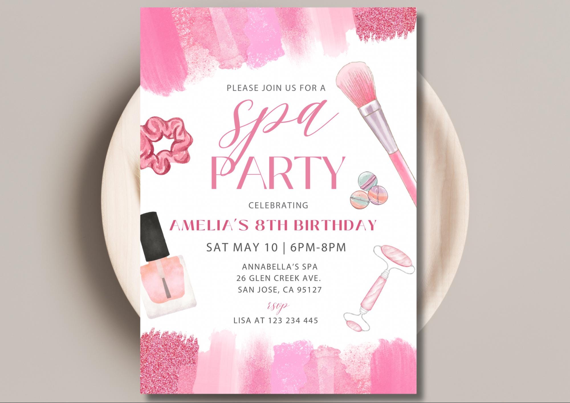 Minimal Spa Party Birthday Invitation Template Printable, Spa Party ...