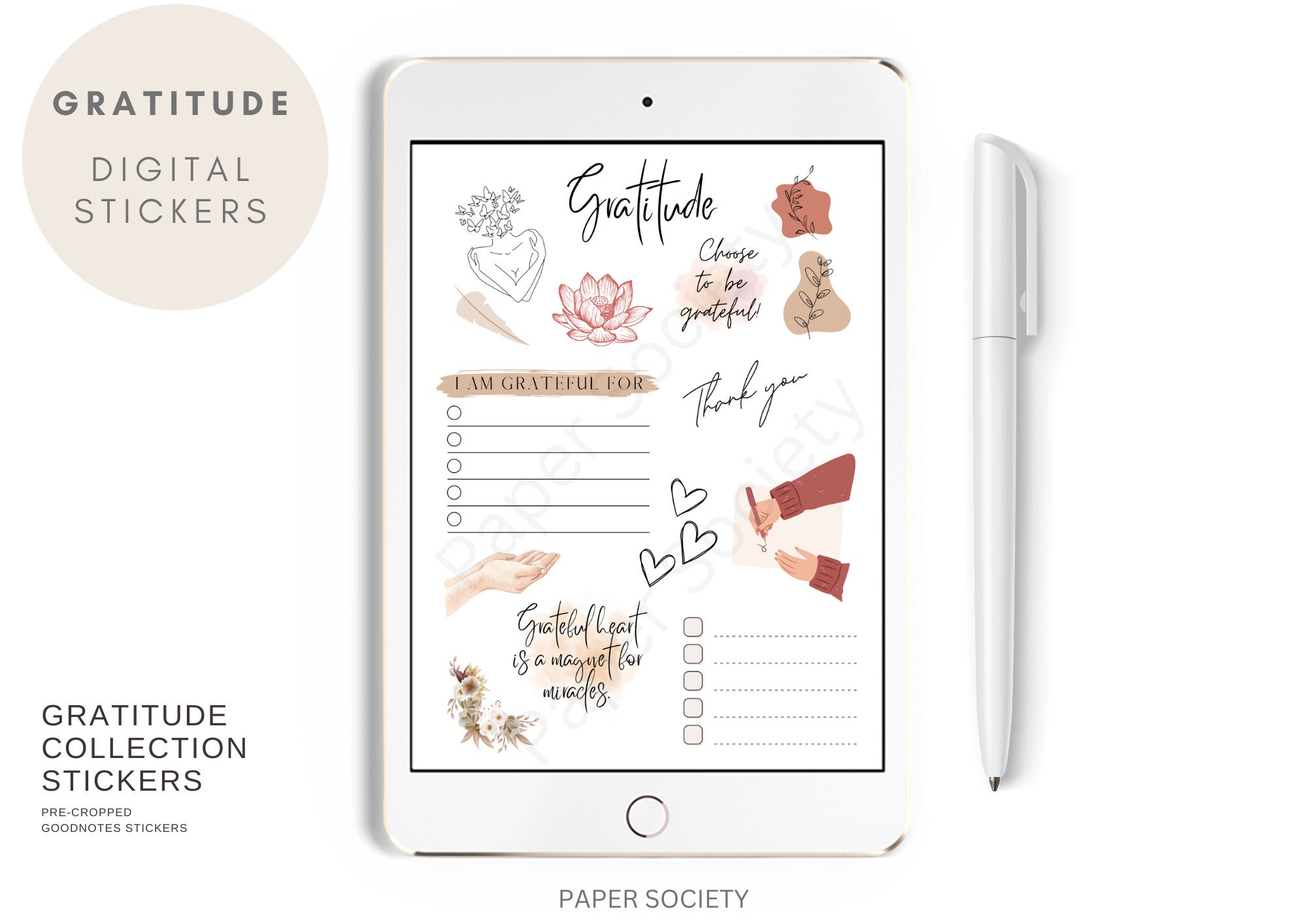 Gratitude Goodnotes Stickers, Gratitude Journal, Grateful Stickers ...