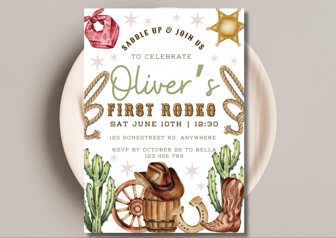 First Rodeo Birthday Invitation Template, Country Western Boy 1st ...