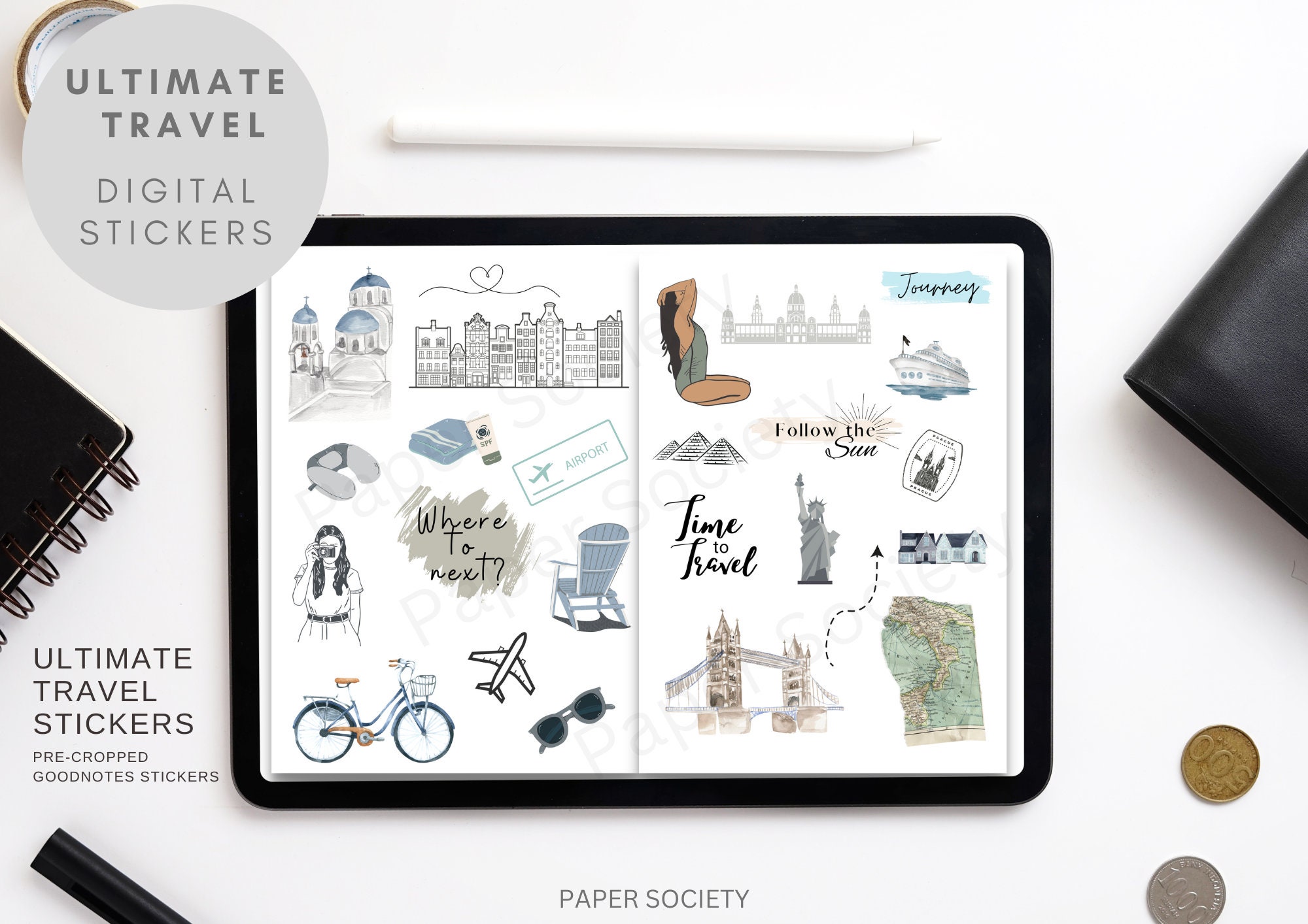 Goodnotes Travel Stickers, Travel Icons, Goodnotes 5, Travel Stickers ...