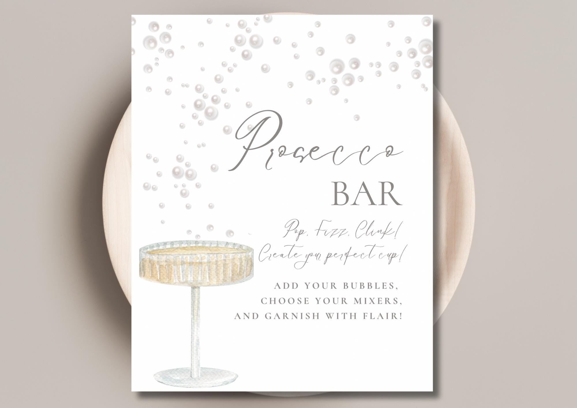 Prosecco Bar Sign, Bridal Shower Bar Sign, Bar Sign Template, Prosecco ...