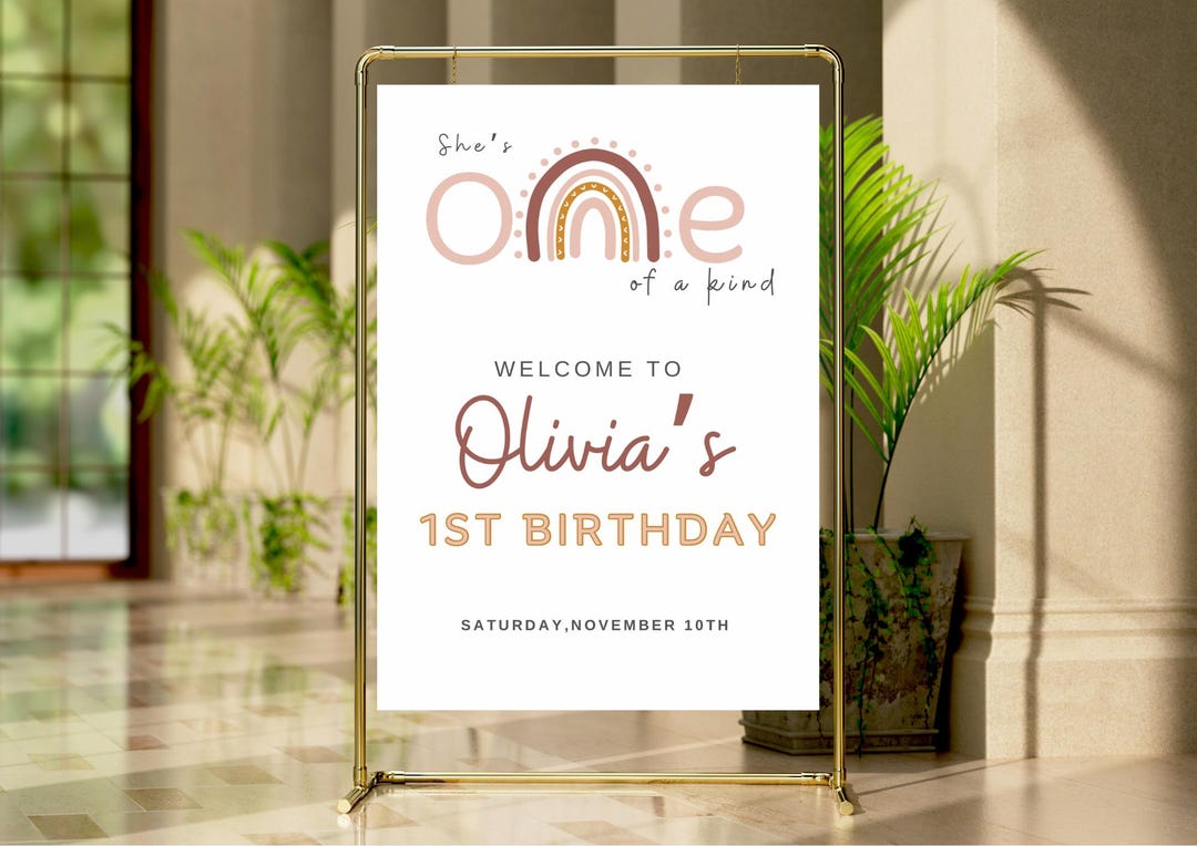 One of a Kind, Cute 1st Birthday Sign, Rainbow, Minimal Birthday Sign ...