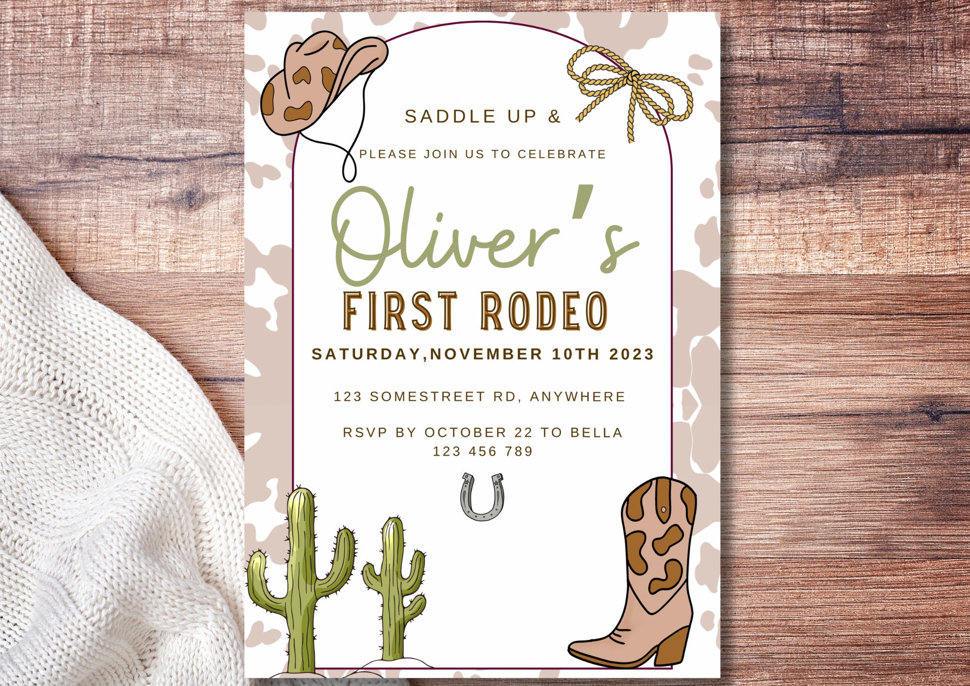 First Rodeo Birthday Invitation Template, Country Western Boy 1st ...