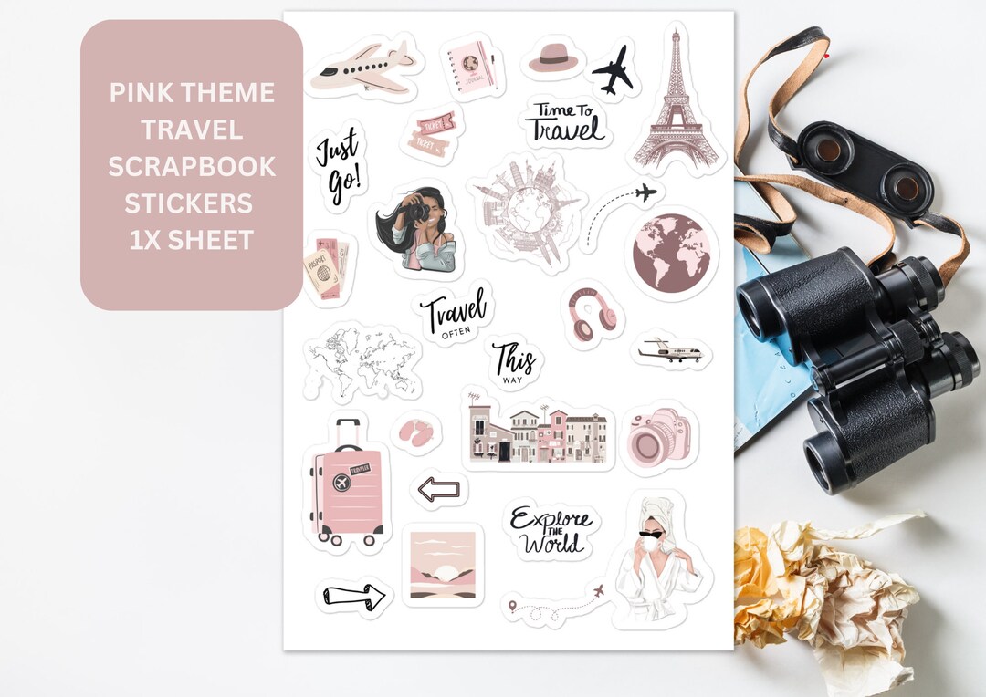 Pink Theme Travel Stickers, Sticker Sheet, Pink Travel Stickers, Prink ...