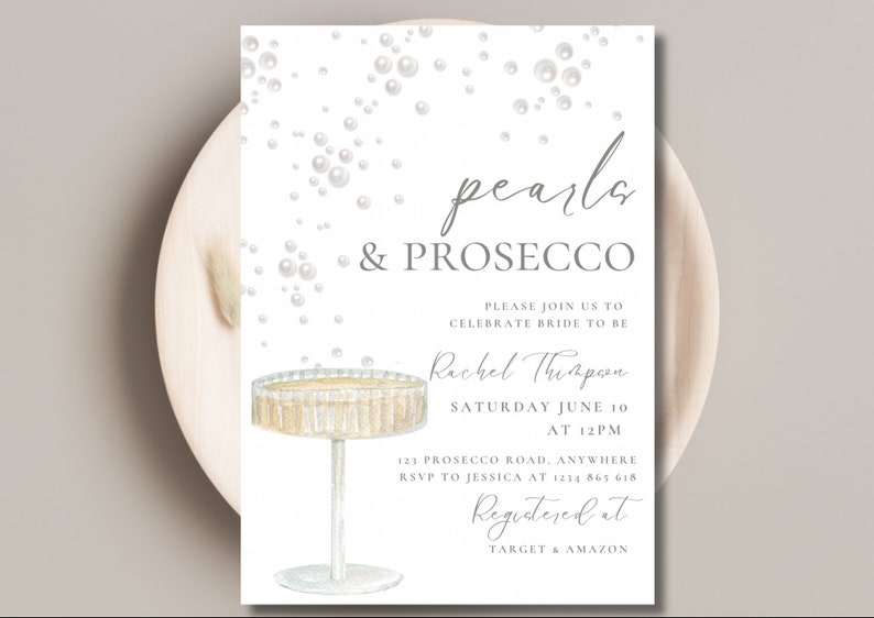 Pearls and Prosecco Bridal Shower Invitation, Pearls Prosecco Bridal ...