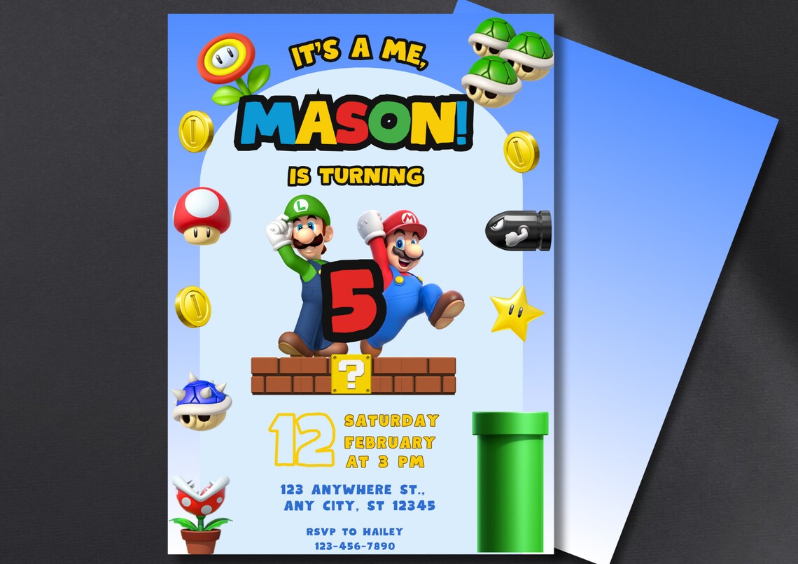 Super Mario Birthday Invitation 'it's a Me - Etsy