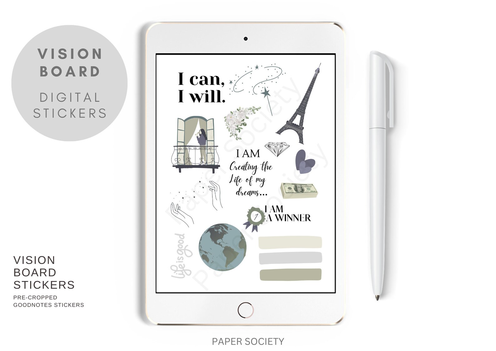 VISION BOARD STICKERS, Printable Stickers, Digital Files, Planner ...