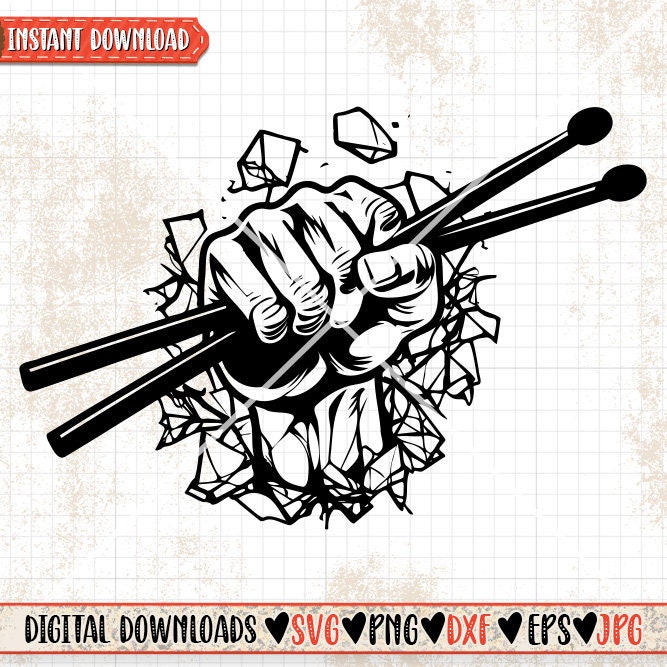 Smash Wall Drummer Svg | Drum Stick Clipart | Drums Punch Cutfile ...