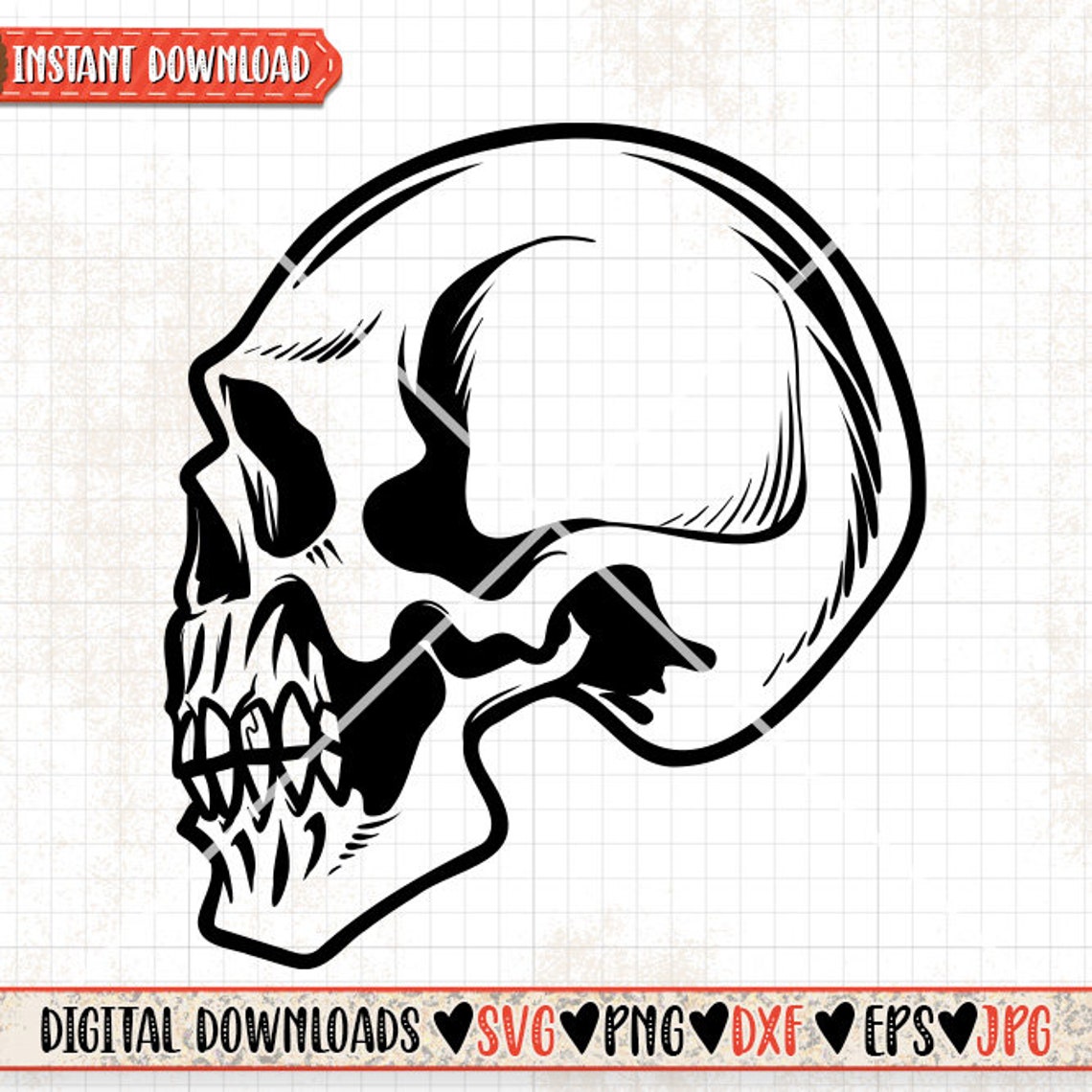 Skull Svg Skeleton Head Clipart Skeletal Cutfile Bone Stencil Gothic ...