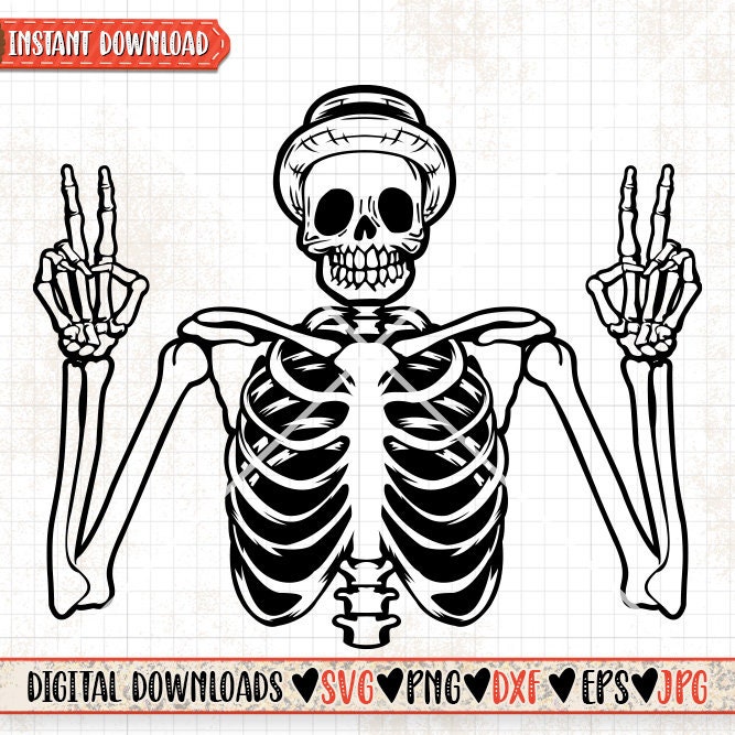 Skeleton Peace Sign Svg Hippie Skeletal System Clipart Hipster Skull ...