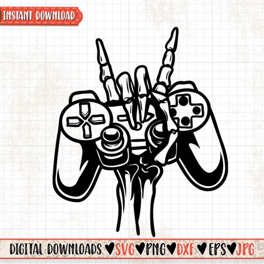 Gamer Skeleton Svg | Game Control Clipart | Controller Cutfile | Rocker ...