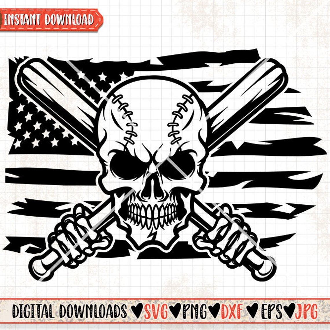 US Baseball Skull Svg | Batter Dad Cutfile | Sports Bat Clipart ...