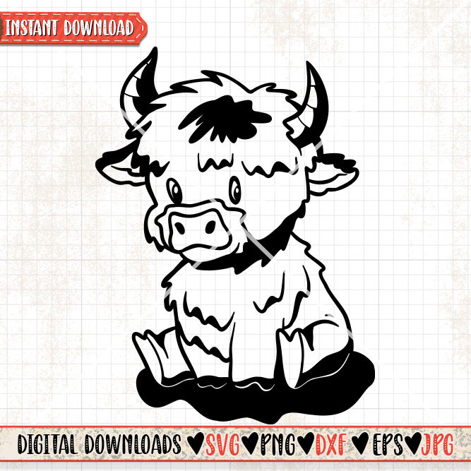 Cute Baby Highland Cow Svg | Farm Animal Clipart | Farmlife Cutfile ...