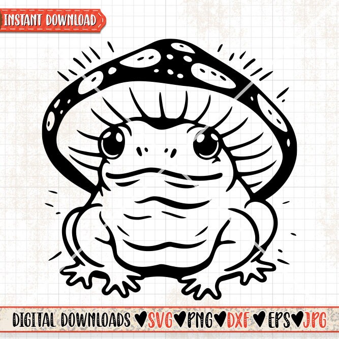 Cute Mushroom Head Frog Svg Swamp Animal Clipart Reptile Dxf Amphibian ...
