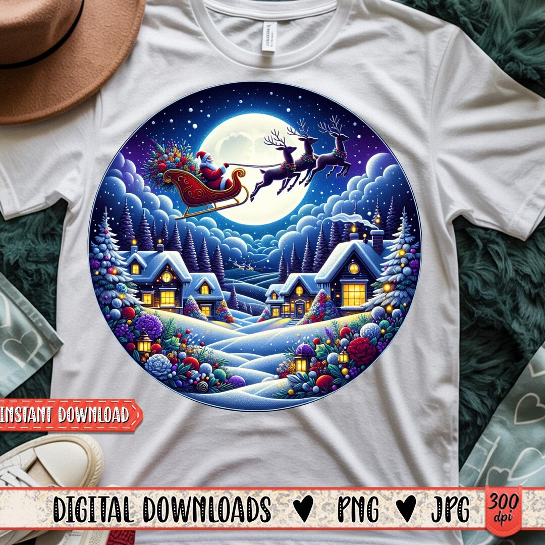 Christmas Eve Santa Sleigh Png | Moonlight Santa Sleigh Png | Flying ...