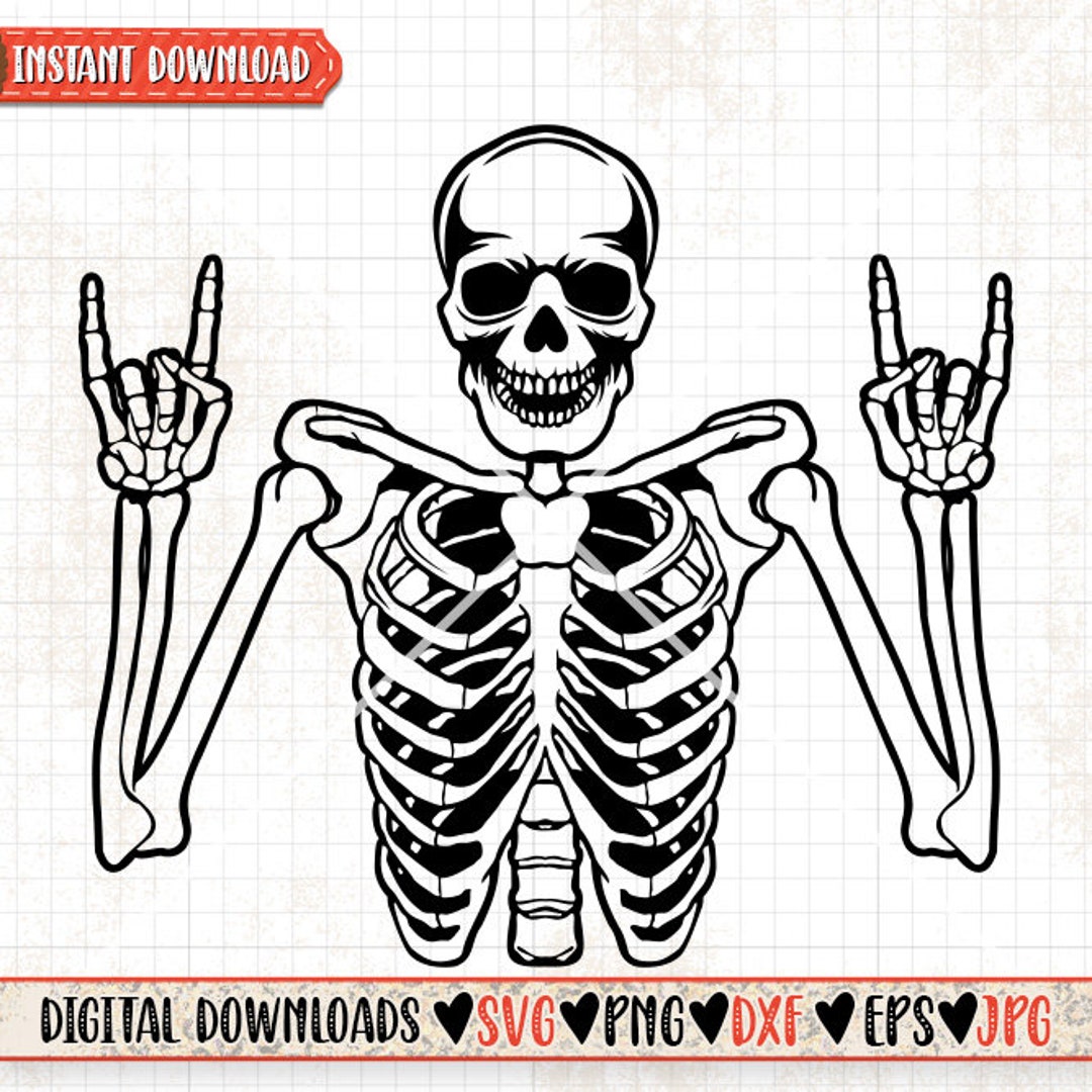 Skeleton Rock Hand Sign Svg | Hippie Skeletal System Clipart | Rocker ...