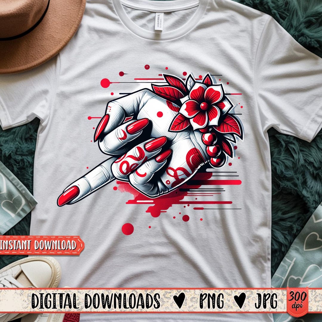 Floral Girly Middle Finger Png | Adult Humor Png | Floral Red Polish ...