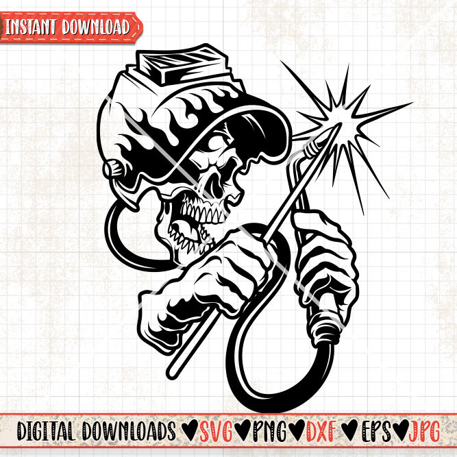 Welder Skull Svg | Iron Pipe Work Clipart | Welding Rod Stencil | Torch ...