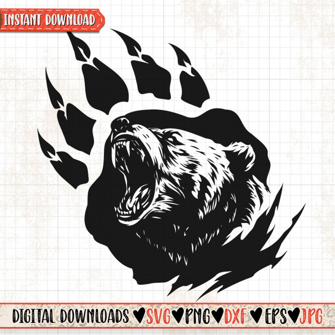 Scratch Claw Grizz Bear Svg | Grizzly Clipart | Animal Tracks Cutfile | Wild Roar Stencil ...