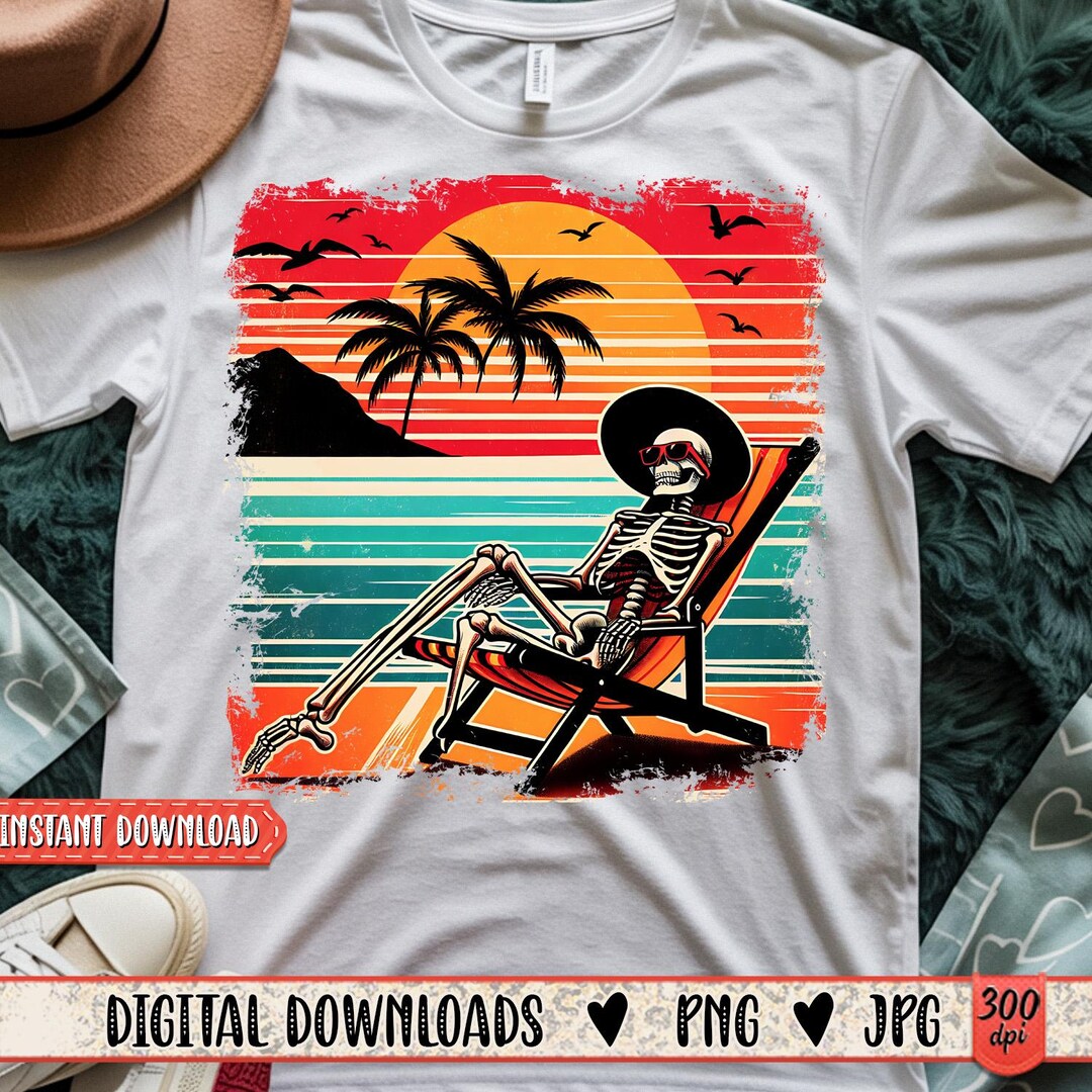 Beach Vibing Skeleton Png | Beach Sunset Png | Summer Sunset Skeleton ...
