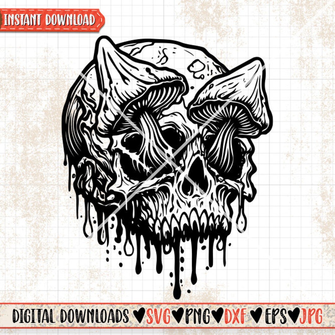 Skull Mushroom Svg | Shrooms Clipart | Creepy Skeleton Head Cutfile ...