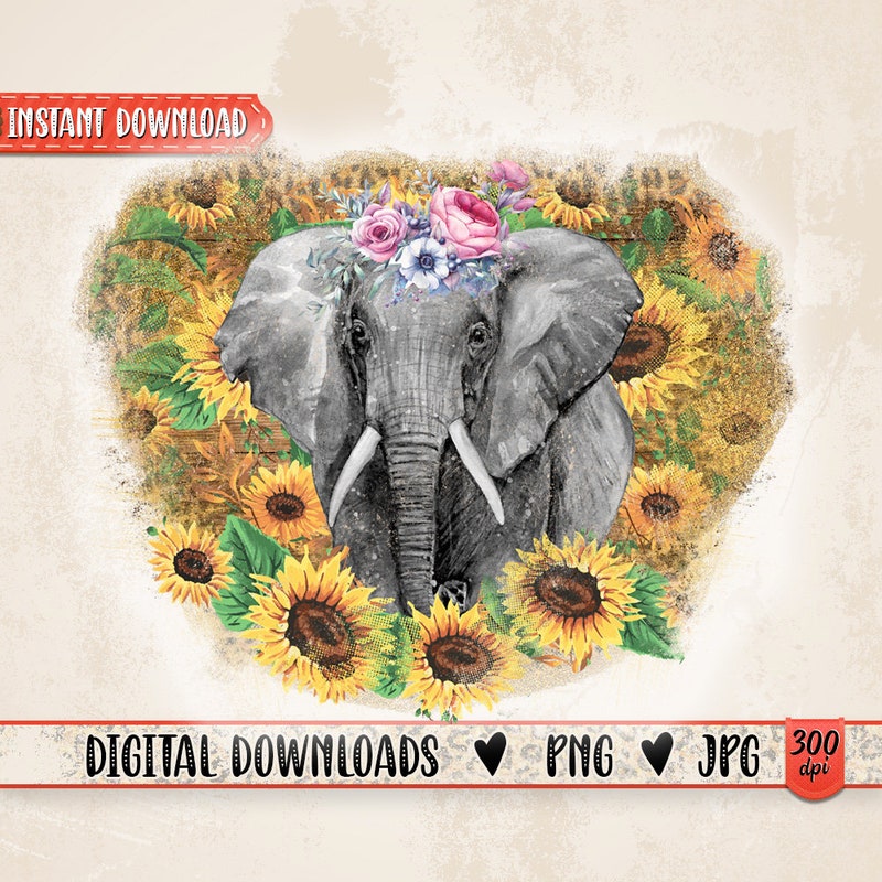 Sunflower Elephant - Etsy