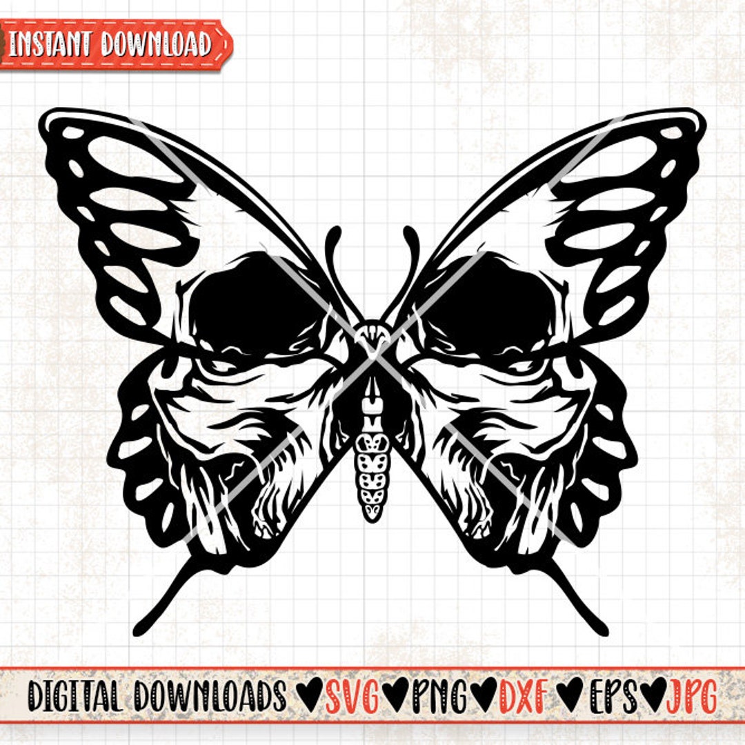 Butterfly Skull Svg | Cute Flying Insect Stencil | Goth Wings Clipart ...