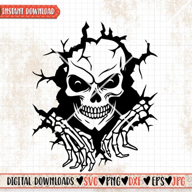 Skull Crackling Wall Svg | Smashed Skeleton Clipart | Cracked Skeletal ...