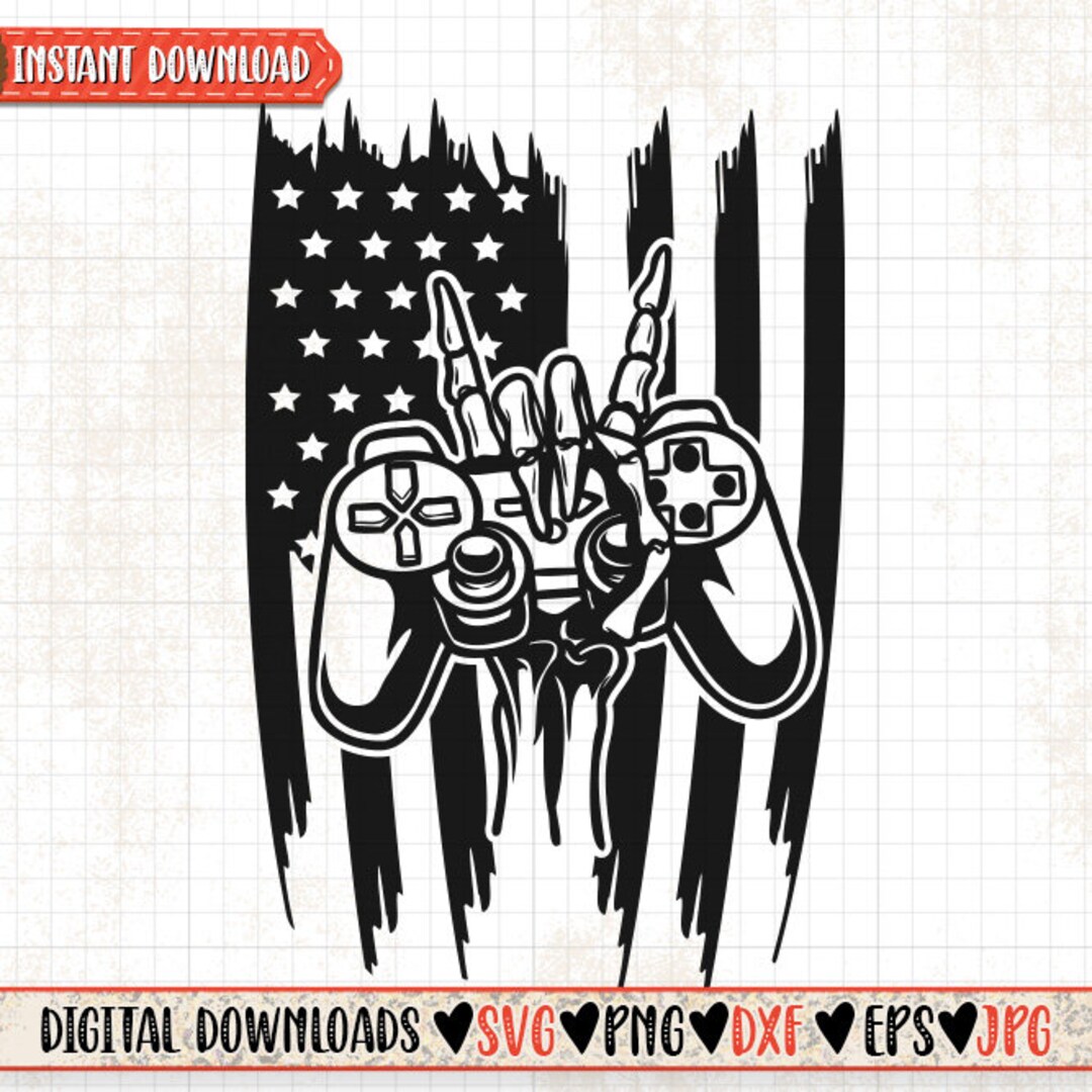 US Gamer Skeleton Svg | Game Control Clipart | Controller Cutfile | USA ...