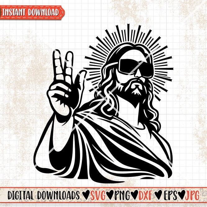 Cool Jesus Svg | Peace Sign Lord Cutfile | Might God Stencil | Divine ...