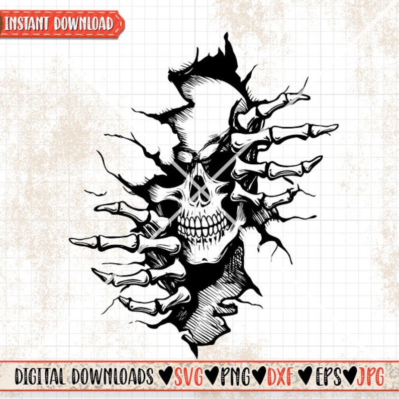 Skull Cracked Wall Svg | Smashed Goth Skeleton Head Clipart | Skeletal ...