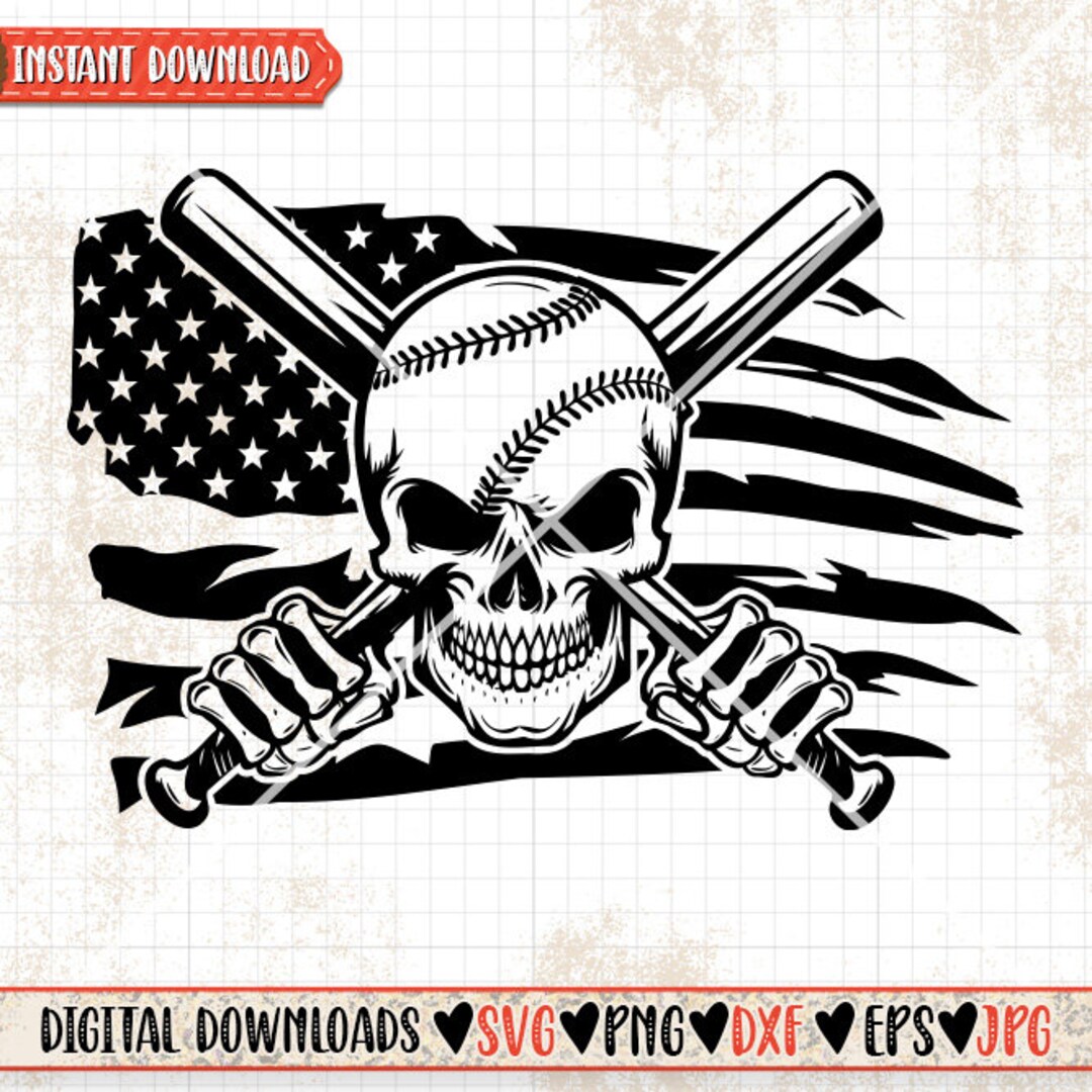 US Baseball Skull Svg | Baseman Dad Cutfile | Pitcher Clipart | Batter ...