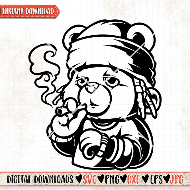 Teddy Smoking Weed Svg High Bear Clipart Hipster Rasta Cutfile 420 ...