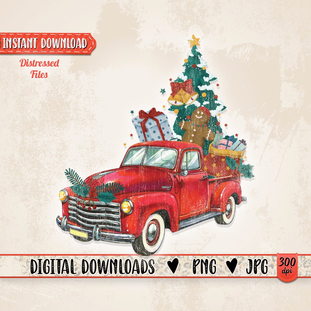 Vintage Truck PNG Holiday Pine Tree Sublimation Prints Christmas Wraps ...