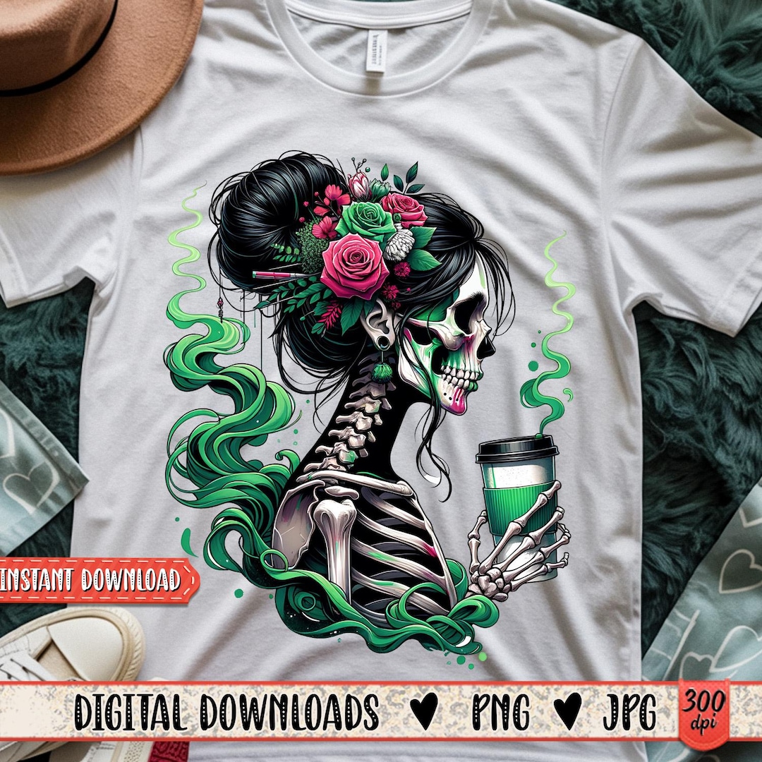 Drinking Coffee Skeleton Png | Caffeinated Skeleton Png | Woman ...