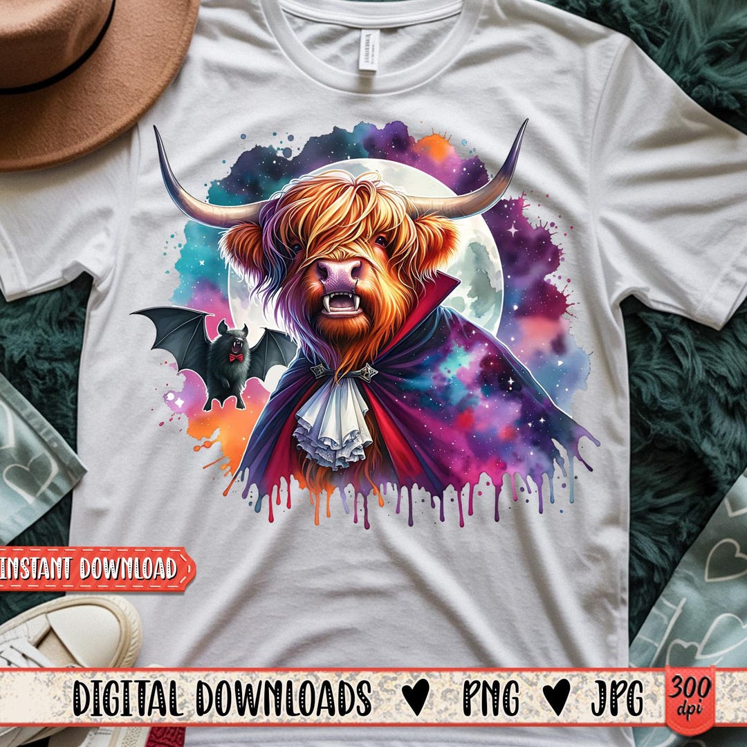 Vampire Highland Cow Png | Halloween Highland Cow Png | Spooky Vampire ...