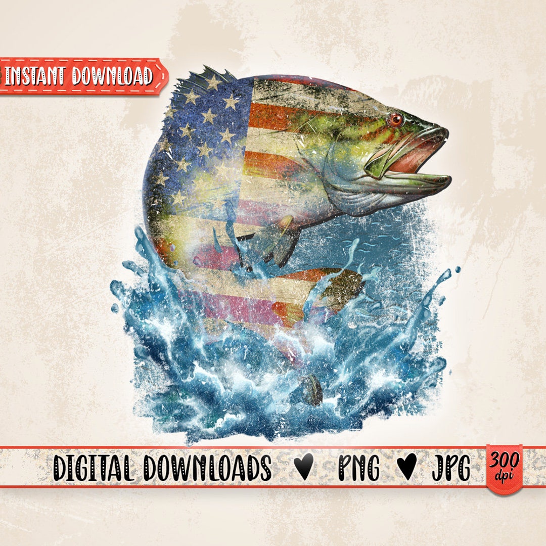 US Bass Fish PNG | Cute Fishing Sublimation Prints | Angler Dad Wraps ...