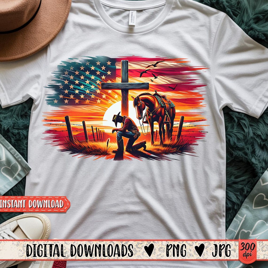 Cowboy Kneeling at Cross With Horse Png | Cowboy With American Flag Png ...