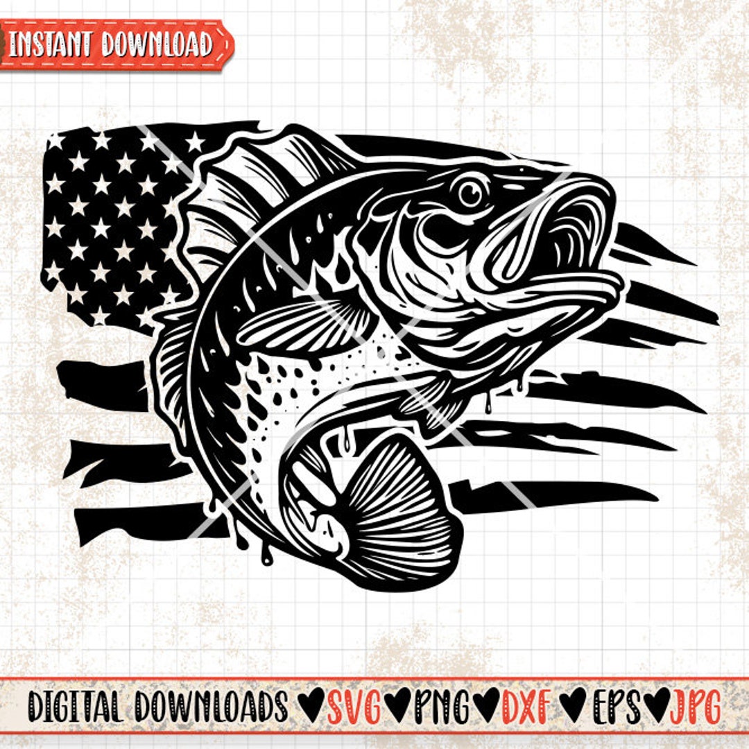 US Bass Fish Svg | Fishing Dad Clipart | Angler Stencil | Bassfish ...
