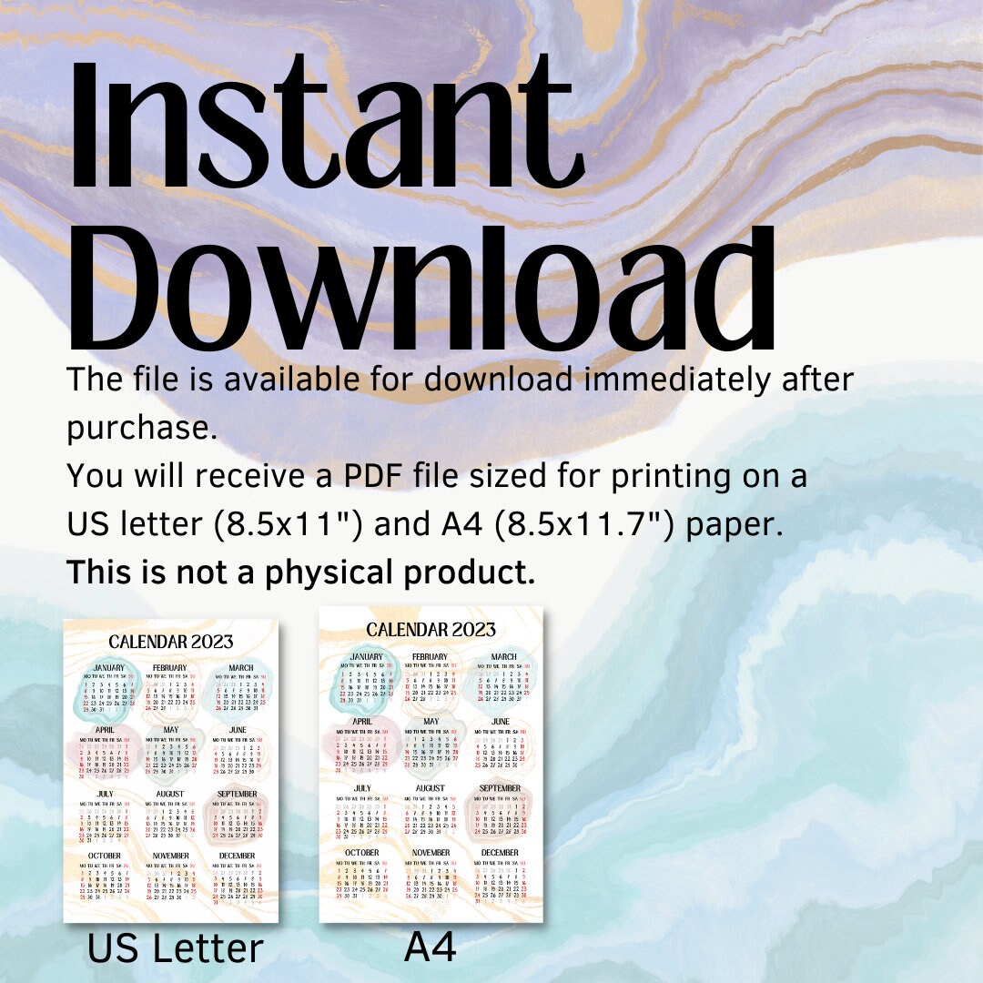 Rock Yearly Calendar 2023 Printable Yearly Calendar New - Etsy