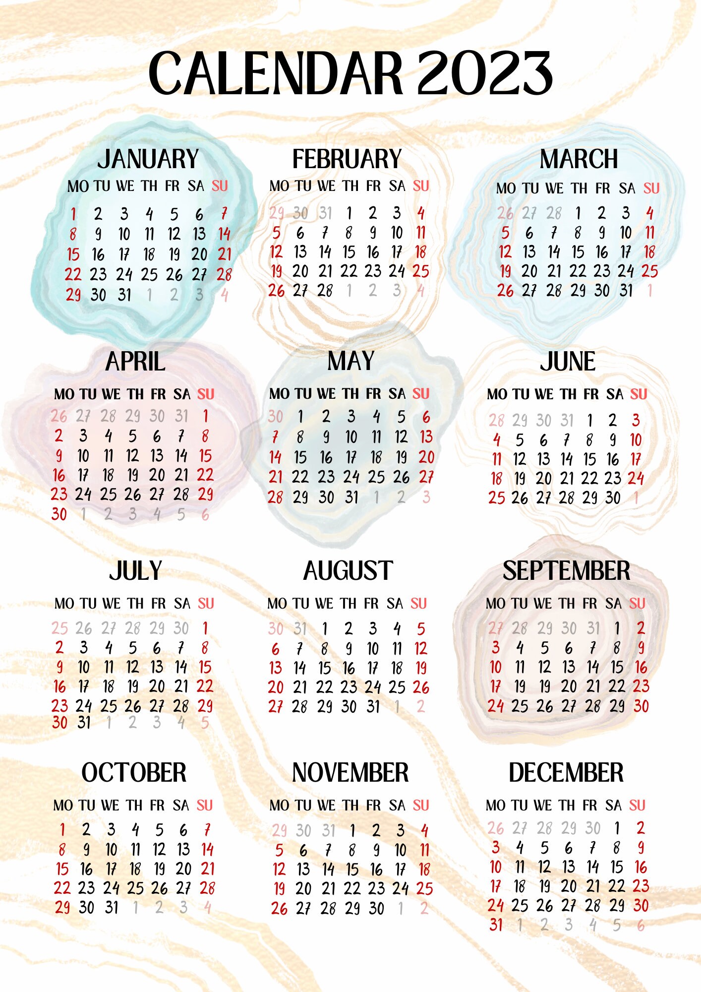Rock Yearly Calendar 2023 Printable, Yearly Calendar, New Years ...
